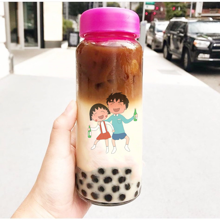 boba tea glass bottle with bamboo cap – Glass Bottle & Jars Wholesale ...