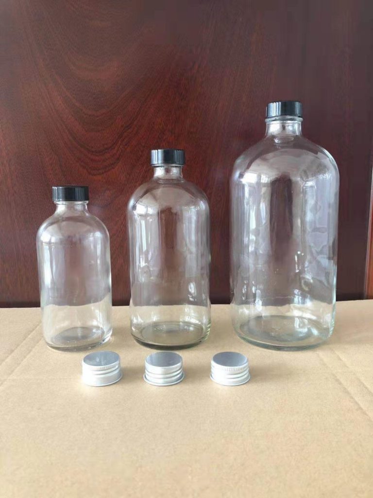 Boston round juice glass bottle custom label - Glass bottle ...